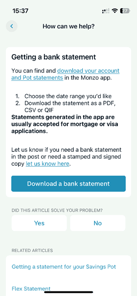 How to request a posted statement from Monzo